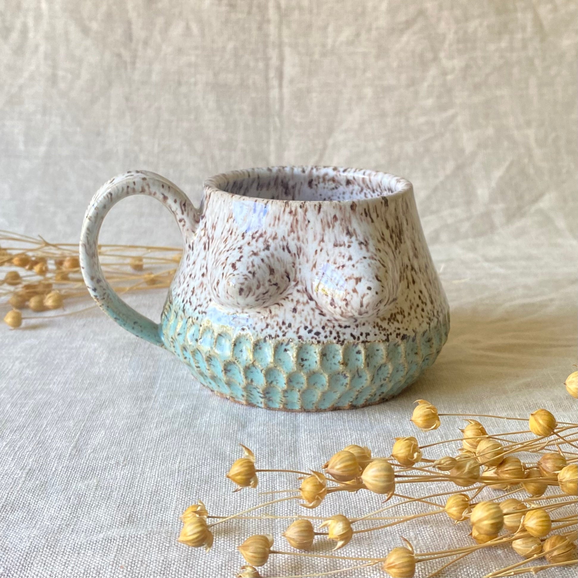 Weare Pottery Turquoise Scales Boob Mug | Wild Water Collective